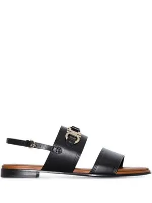 FERRAGAMO Gancini-plaque Leather Sandals - Black