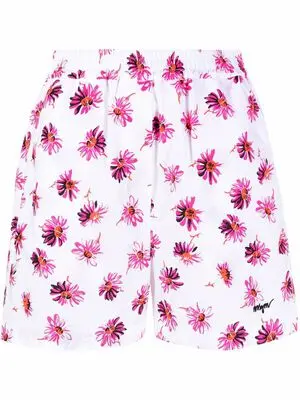 MSGM Floral-print Cotton Shorts - White