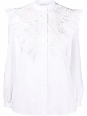 Alberta Ferretti Ruffle Lace Shirt - White