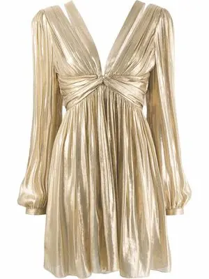 Alberta Ferretti Metallic Pleated Mini Dress