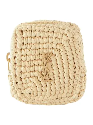 Saint Laurent Jamie Embellished Leather-trimmed Raffia Coin Purse