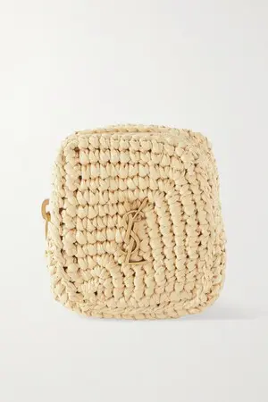 Saint Laurent Jamie Embellished Leather-trimmed Raffia Coin Purse