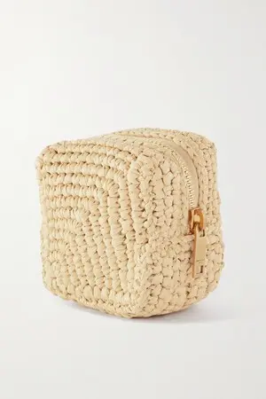 Saint Laurent Jamie Embellished Leather-trimmed Raffia Coin Purse