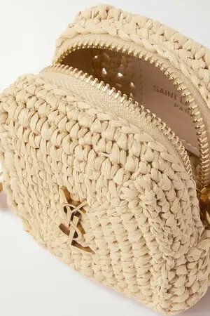 Saint Laurent Jamie Embellished Leather-trimmed Raffia Coin Purse