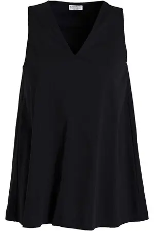 Brunello Cucinelli Embellished Cotton-jersey Top - Black