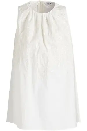 Brunello Cucinelli Embellished Gathered Cottonblend Poplin Top - Ivory
