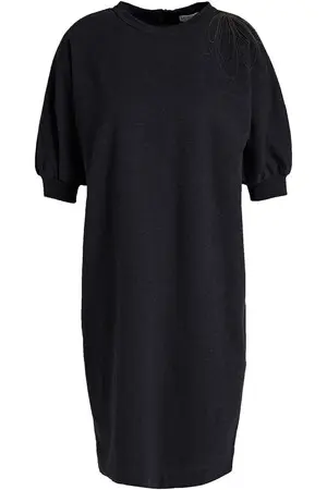 Brunello Cucinelli Bead-embellished Stretch-cotton Jersey Mini Dress - Charcoal