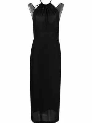 Alberta Ferretti Halterneck Mesh Silk Dress - Black