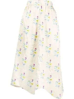 GANNI Crinkle-effect Floral Midi Skirt - Neutrals