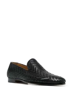 Magnanni Interwoven Leather Loafers - Black