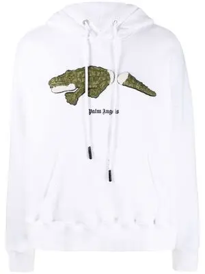 Palm Angels Crocodile-print Cotton Hoodie - White