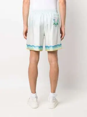 Casablanca Silk Drawstring Shorts - Blue