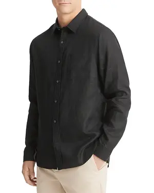 Vince Solid Linen Button Down Shirt - Black