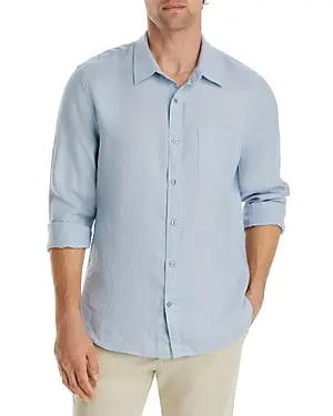 Vince Solid Linen Button Down Shirt Dark Oxford