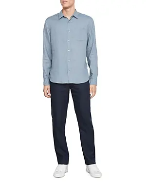 Vince Solid Linen Button Down Shirt Dark Teal