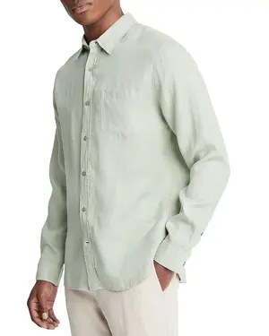 Vince Solid Linen Button Down Shirt Dried Cactus