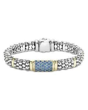 Lagos LAGOS 18k Yellow Gold & Sterling Silver Sapphire Link Bracelet Blue/silver