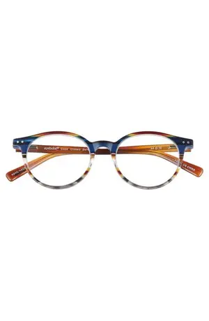Eyebobs 49mm Round Frame Reading Glasses Blue Multi/clear