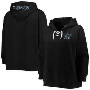Profile Miami Marlins Lace-up V-neck Pullover Hoodie - Black