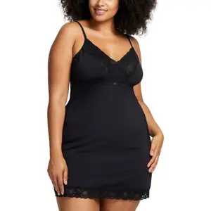 MONTELLE INTIMATES Lace Trim Chemise - Black
