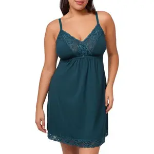 MONTELLE INTIMATES Lace Trim Chemise - Deep Spruce