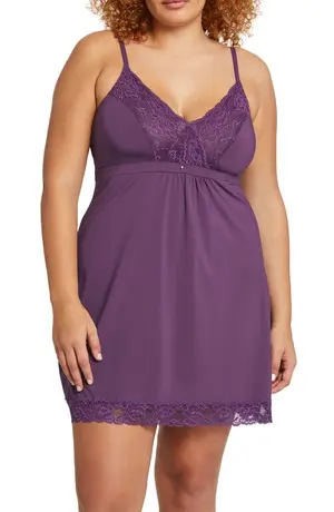 MONTELLE INTIMATES Lace Trim Full Bust Support Chemise Pinot