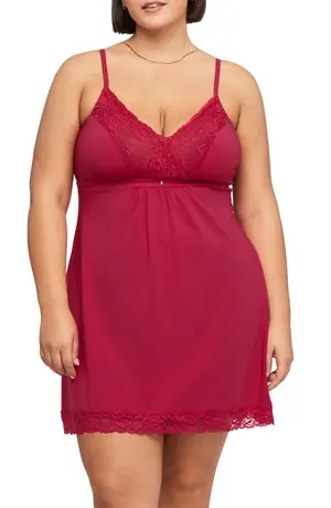 MONTELLE INTIMATES Lace Trim Full Bust Support Chemise Raspberry
