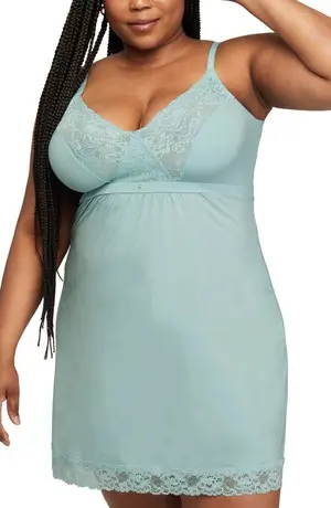 MONTELLE INTIMATES Lace Trim Full Bust Support Chemise Skylight