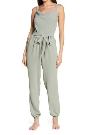 LIGHTCODES Cowl Neck Tank Jumpsuit Pale Jade