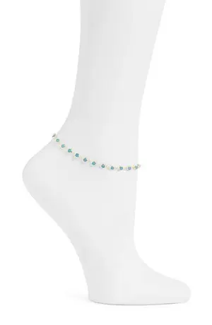 SHYMI Bezel-set Cubic Zirconia Anklet - Gold & Turquoise