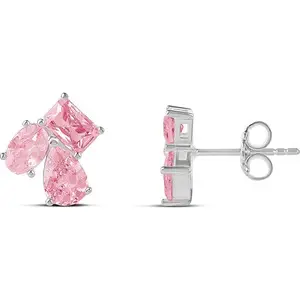 SHYMI Multi Shape Cubic Zirconia Stud Earrings - Silver/pink