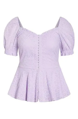 City Chic Broderie Cotton Peplum Top