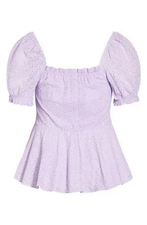 City Chic Broderie Cotton Peplum Top
