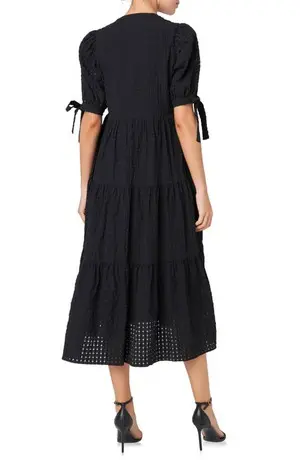 English Factory Gingham Tiered Midi Dress - Black