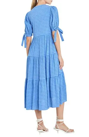 English Factory Gingham Tiered Midi Dress - Cobalt