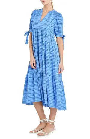 English Factory Gingham Tiered Midi Dress - Cobalt