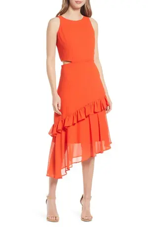 Sam Edelman Ruffle Cutout Midi Dress Coral