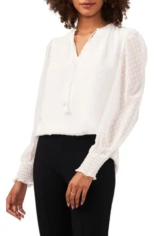 Chaus Swiss Dot Tie Neck Blouse - Soft Ecru