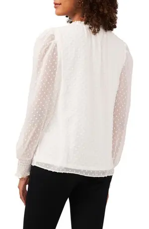 Chaus Swiss Dot Tie Neck Blouse - Soft Ecru