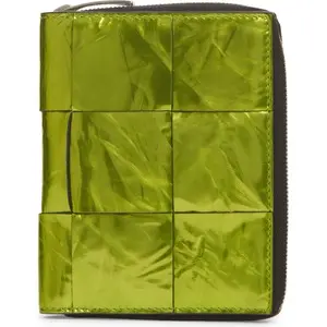 Bottega Veneta Intrecciato Metallic Leather Zip Wallet