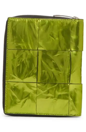 Bottega Veneta Intrecciato Metallic Leather Zip Wallet