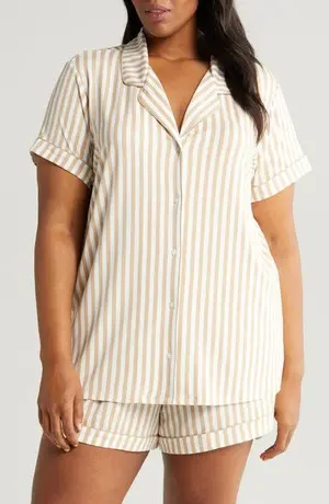 Nordstrom Moonlight Eco Short Pajamas Beige Hummus Skinny Stripe