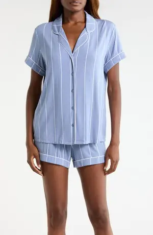 Nordstrom Moonlight Eco Short Pajamas - Blue T- White Calm Pinstripe