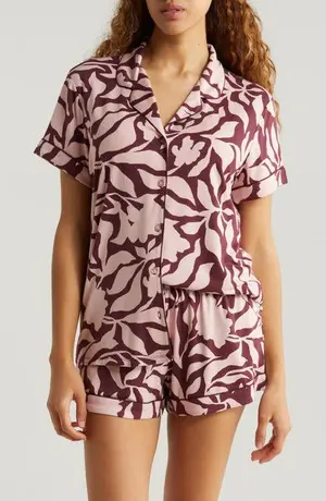 Nordstrom Moonlight Eco Short Pajamas Burgundy Royale Abstract Flrl