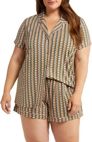 Nordstrom Moonlight Eco Short Pajamas Green Cilantro Dome Lines