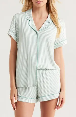 Nordstrom Moonlight Eco Short Pajamas Green Skinny Stripe