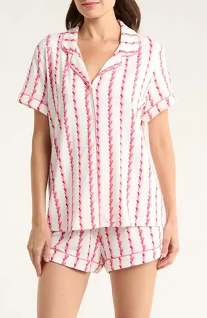 Nordstrom Moonlight Eco Short Pajamas - Ivory- Red Painted Heart Chain