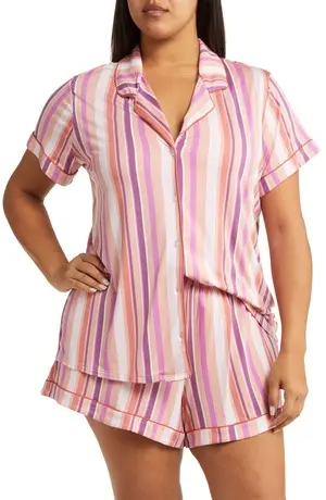 Nordstrom Moonlight Eco Short Pajamas Pink Daisy Multi Stripe