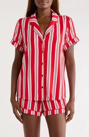 Nordstrom Moonlight Eco Short Pajamas Red- Ivory Carol Stripe