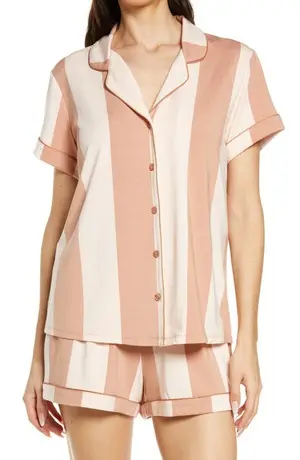 Nordstrom Moonlight Eco Short Pajamas Tan Mocha Awning Stripe